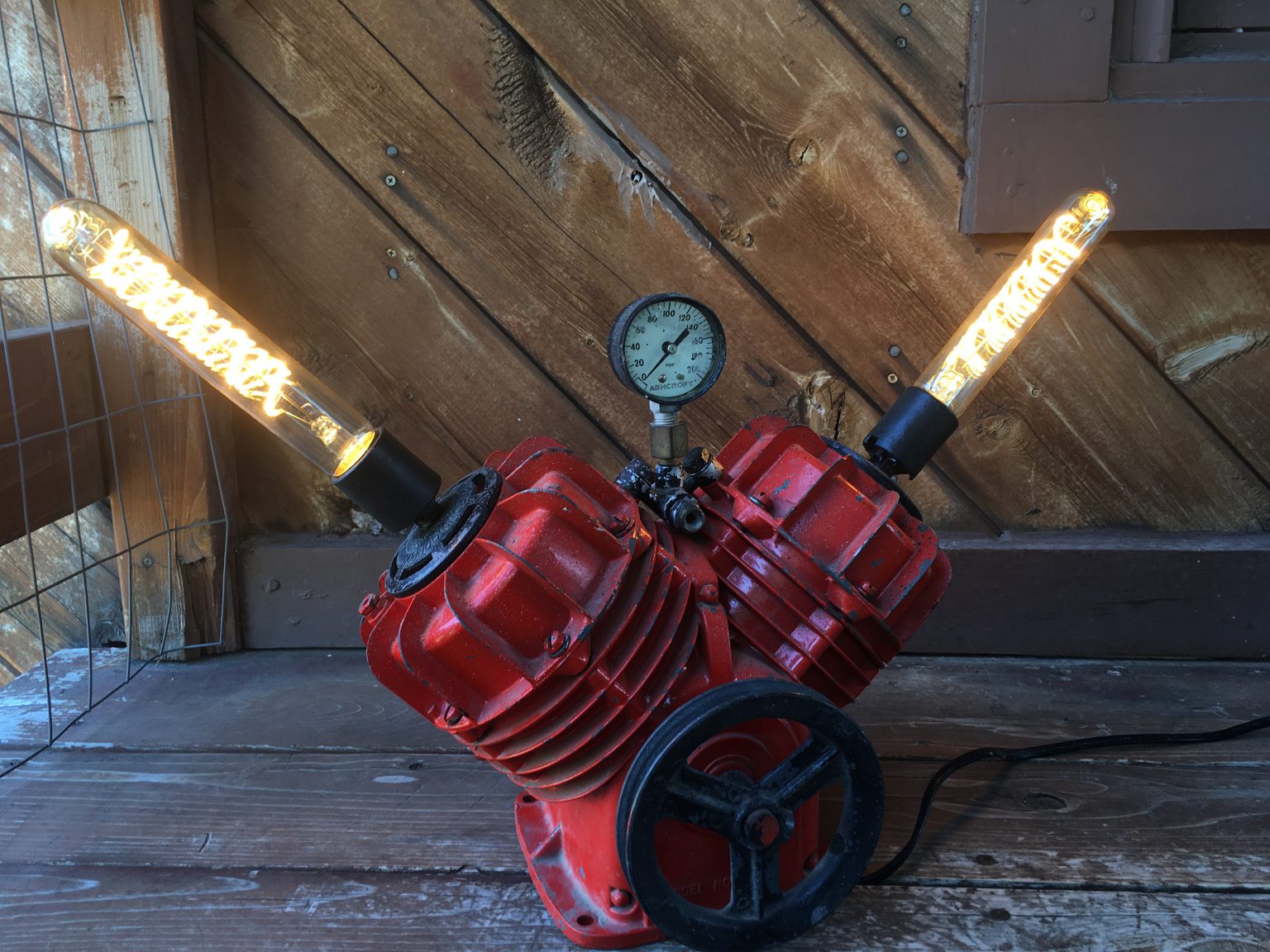 Light it up designs custom one of a kind Twin Cylinder Compressor lamp ...